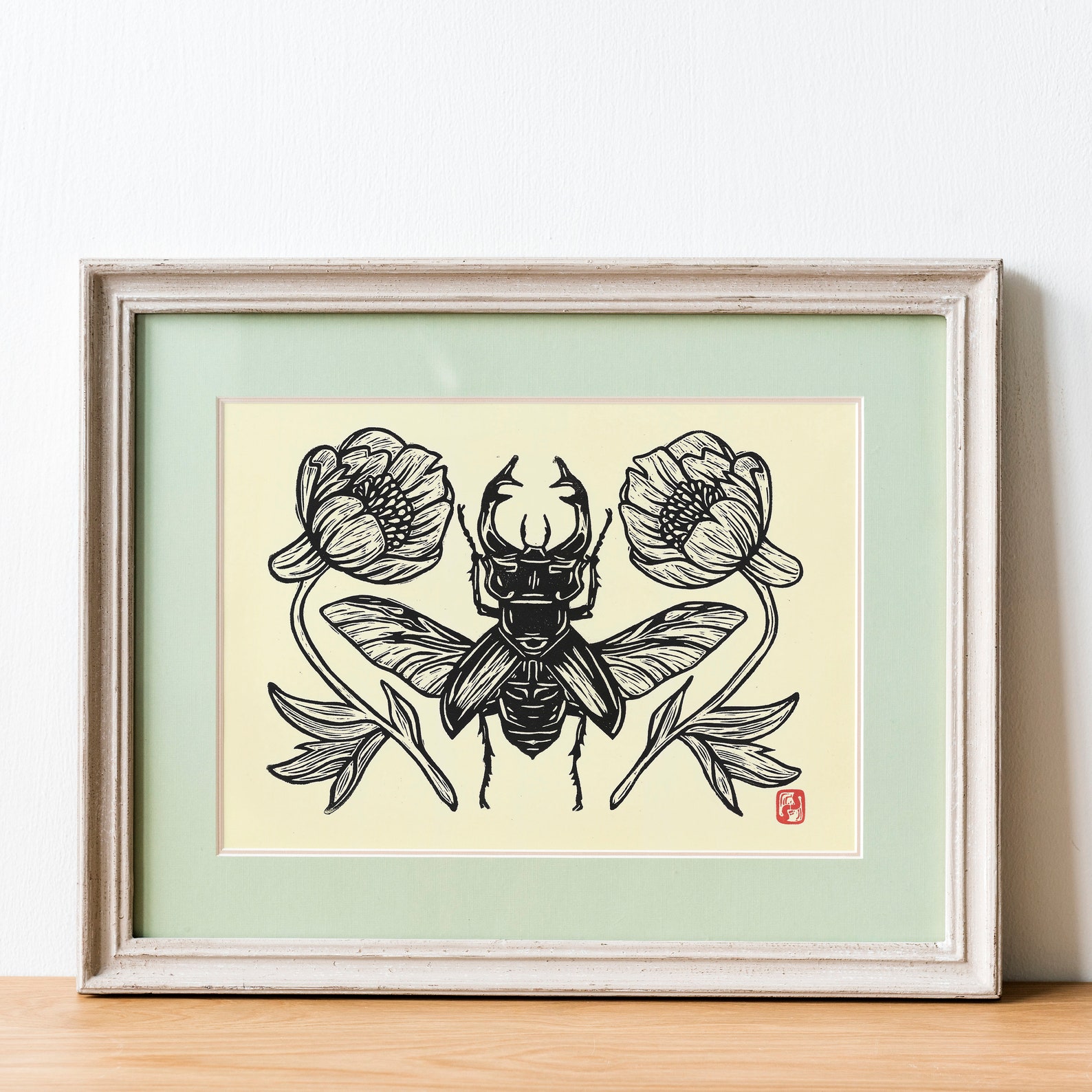 9x12 Stag Beetle Block Print Linoleum Print - Etsy