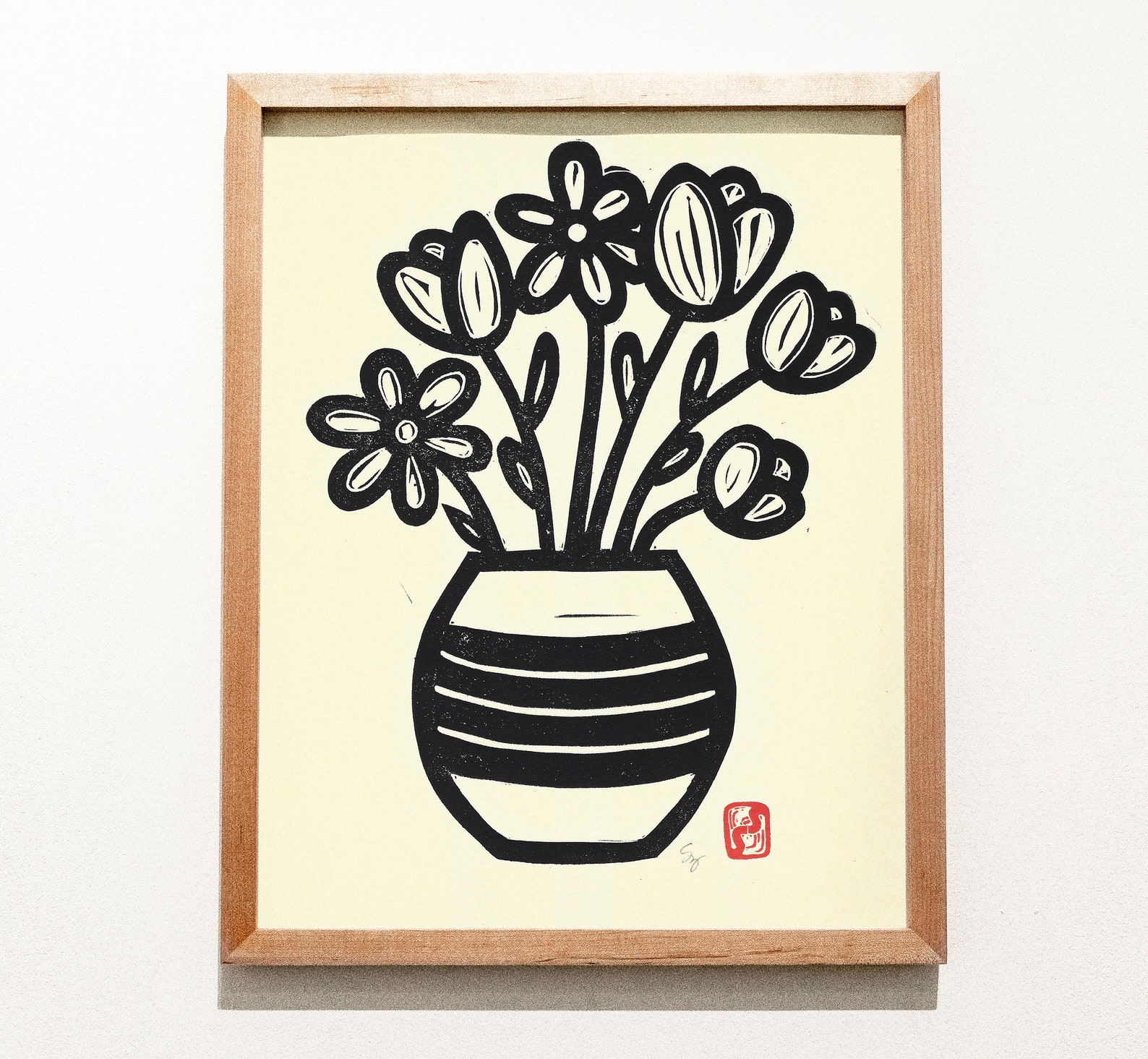 8x10 Floral Vase Block Print Linoleum Print - Etsy