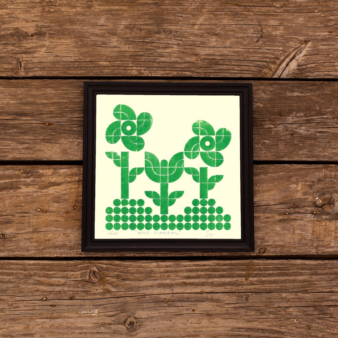 6" Wild Flowers Pixel Art Relief Print - Etsy