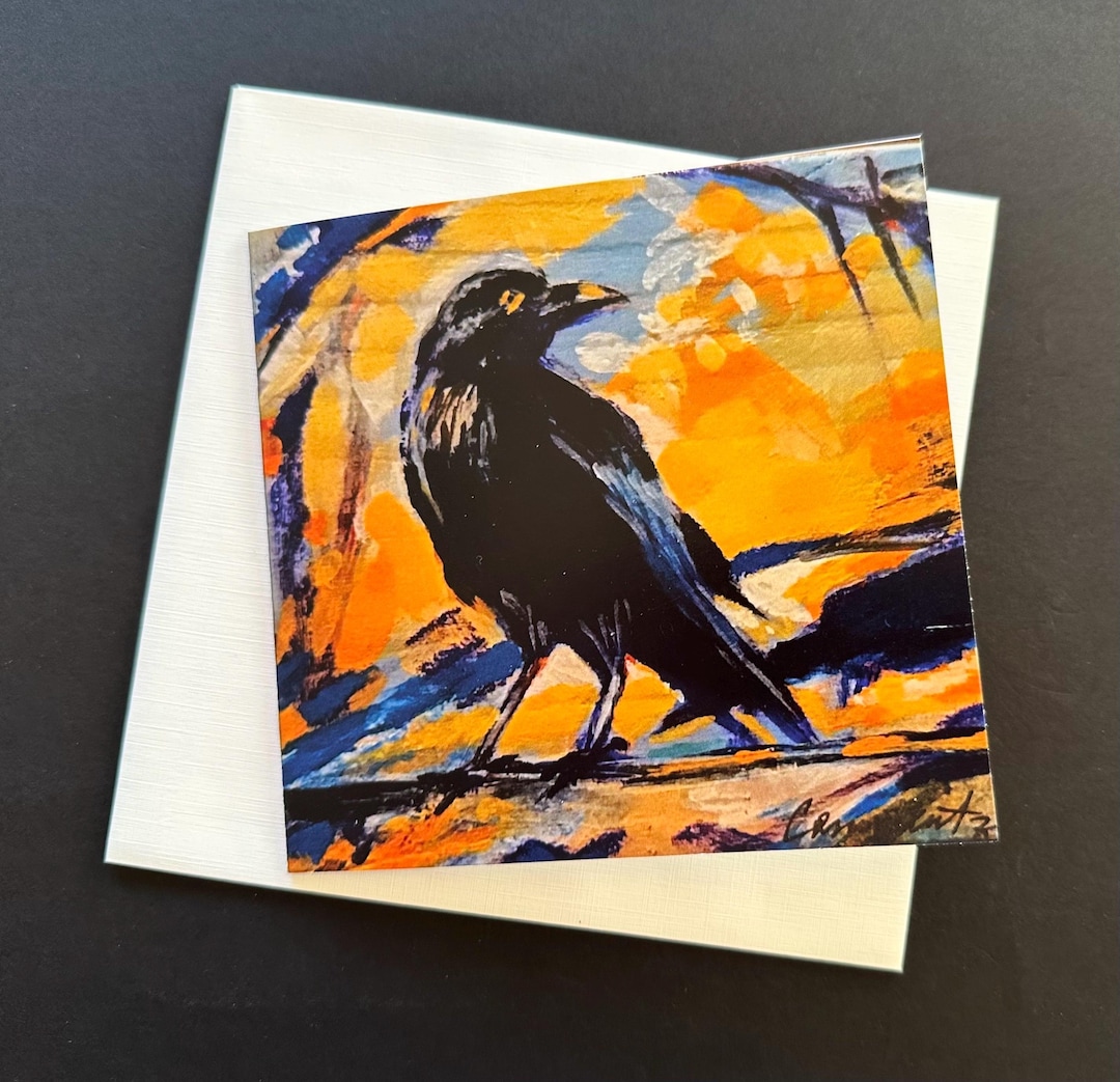 Raven Looking Back-card 5"x5" - Etsy