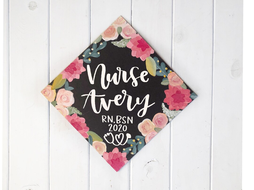 Painted Graduation Cap- Floral Graduation Cap- Hand Painted Graduation ...