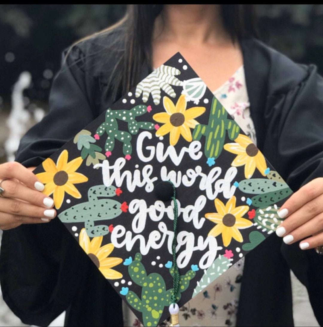 Painted Graduation Cap- Custom Graduation Cap Topper- Cactus Graduation ...