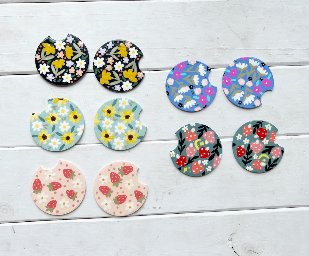 Set of 2 Car Coasters- Hand Painted Car Coasters- Custom Car Coaster ...