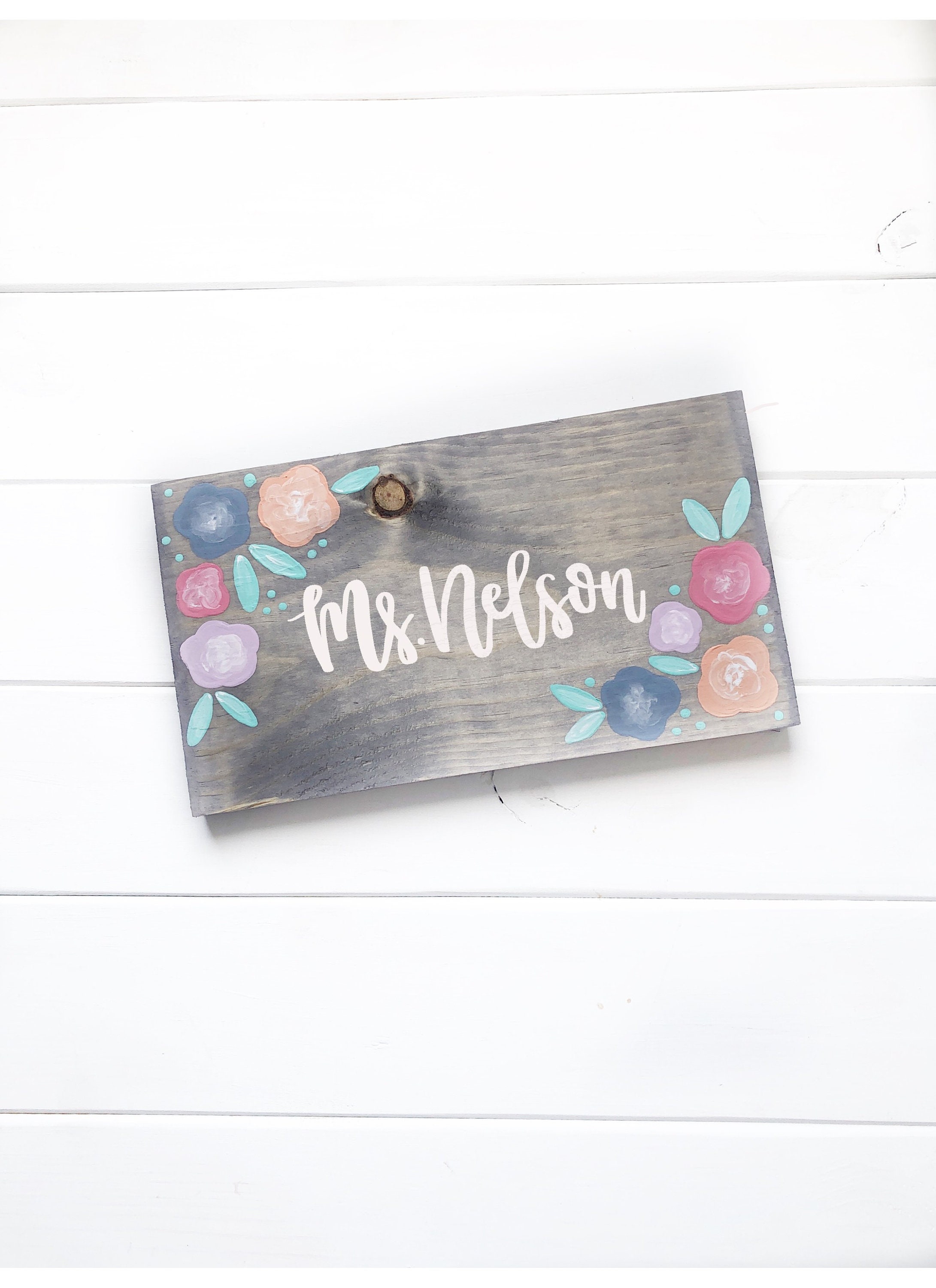 Teacher classroom sign personalized floral name sign teacher | Etsy