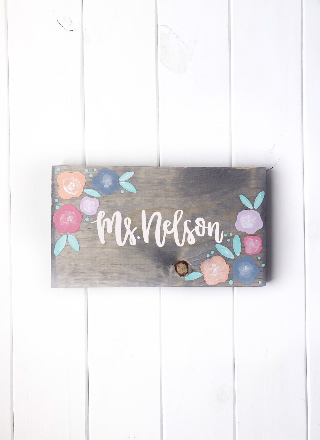 Teacher Classroom Sign- Personalized Floral Name Sign Teacher Desk Sign ...