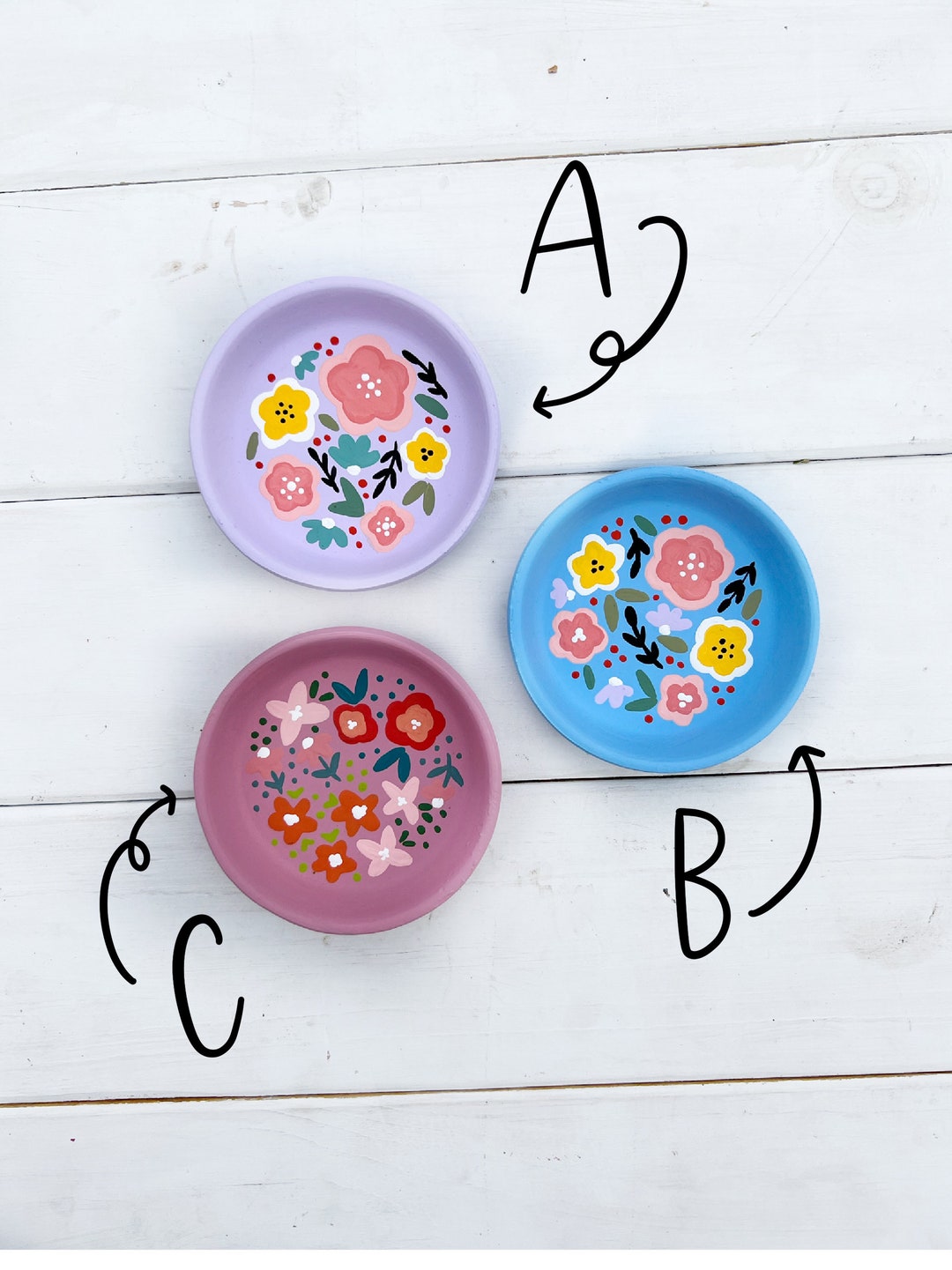 Ring Tray - Painted Ring Dish- Handmade Clay Ring Holder- Jewelry Tray ...