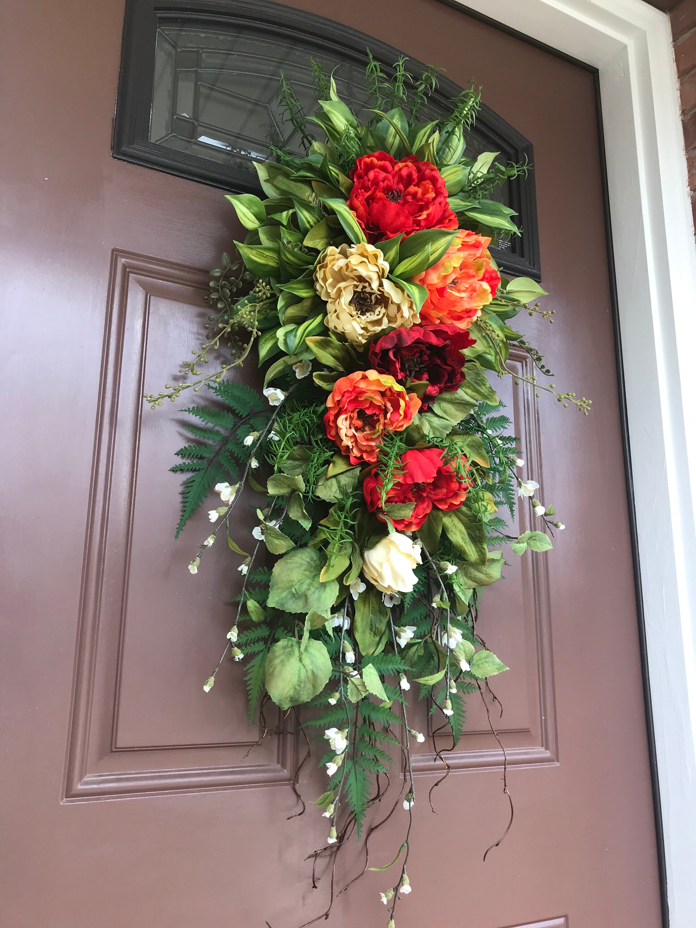 Spring Door Swag Vibrant Peony Door Swag Vertical Wreath | Etsy