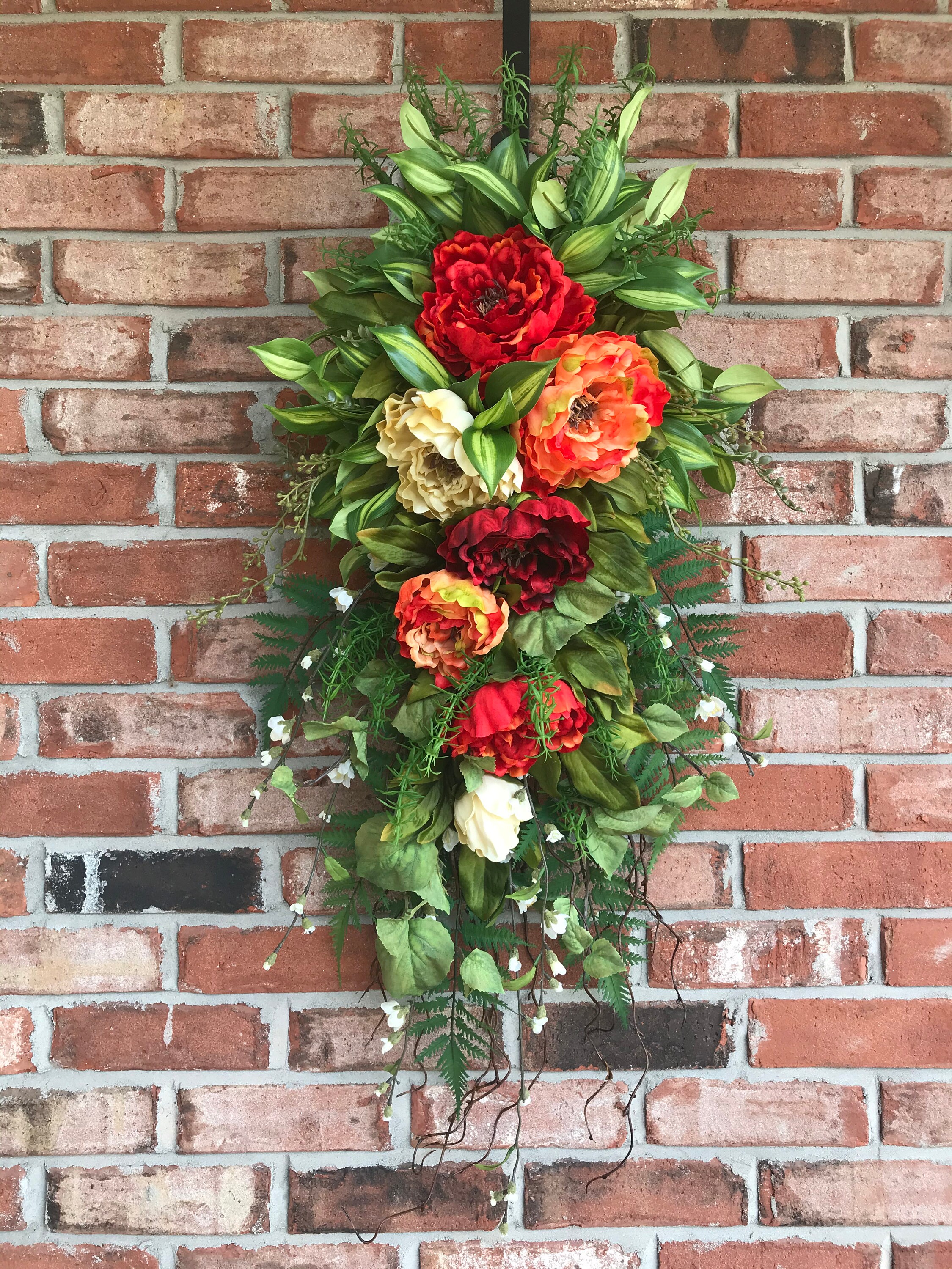 Spring Door Swag Vibrant Peony Door Swag Vertical Wreath | Etsy