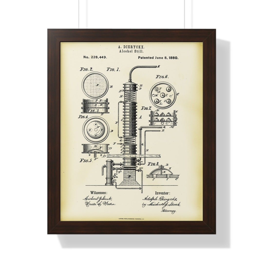 Light Distressed 1880 Alcohol Still Patent Print | Historical Bar Art ...