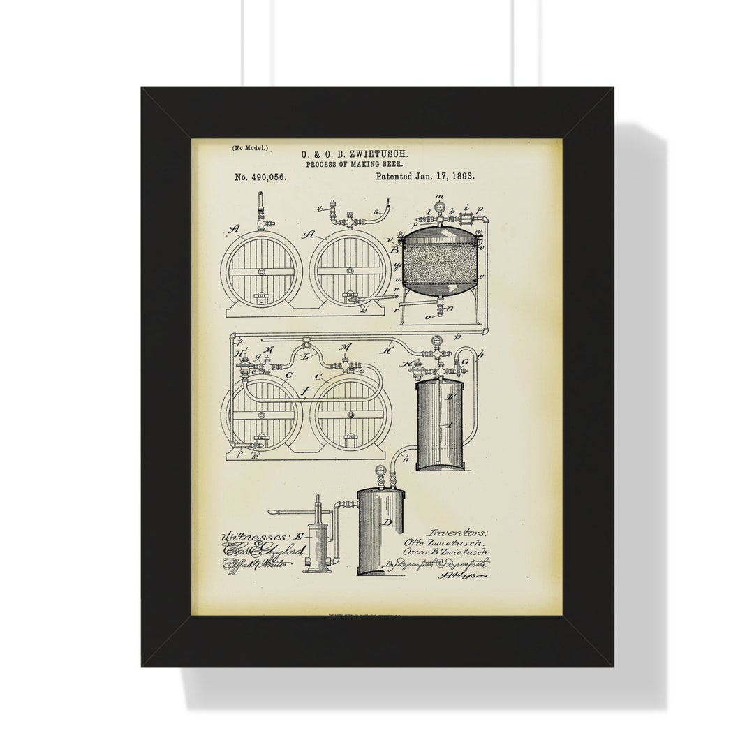 Lightly Distressed Beer Patent Art Print | 1893 Brewery Process ...