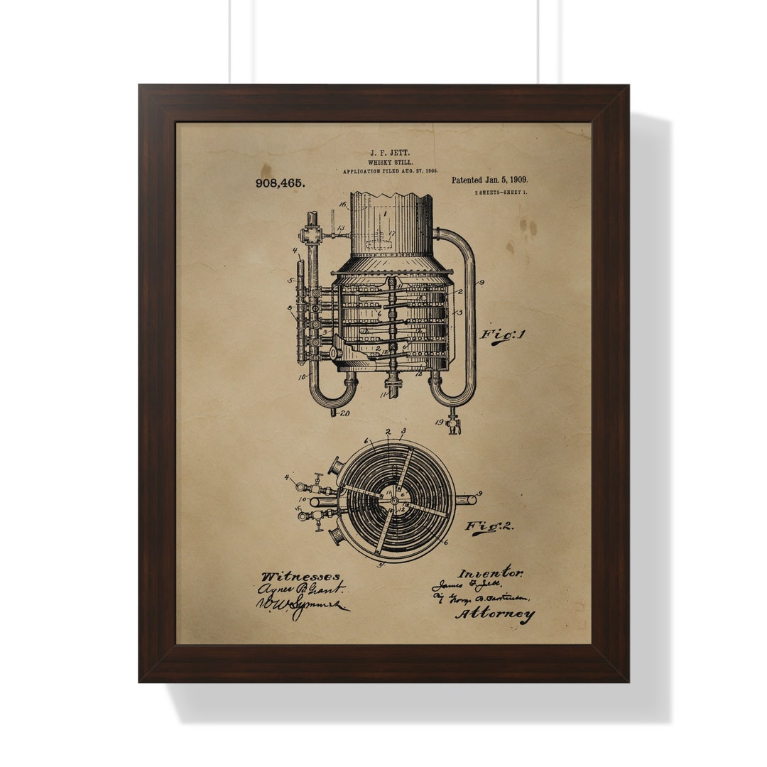 Vintage Distressed 1909 Whisky Still Patent Poster | Antique Distillery ...