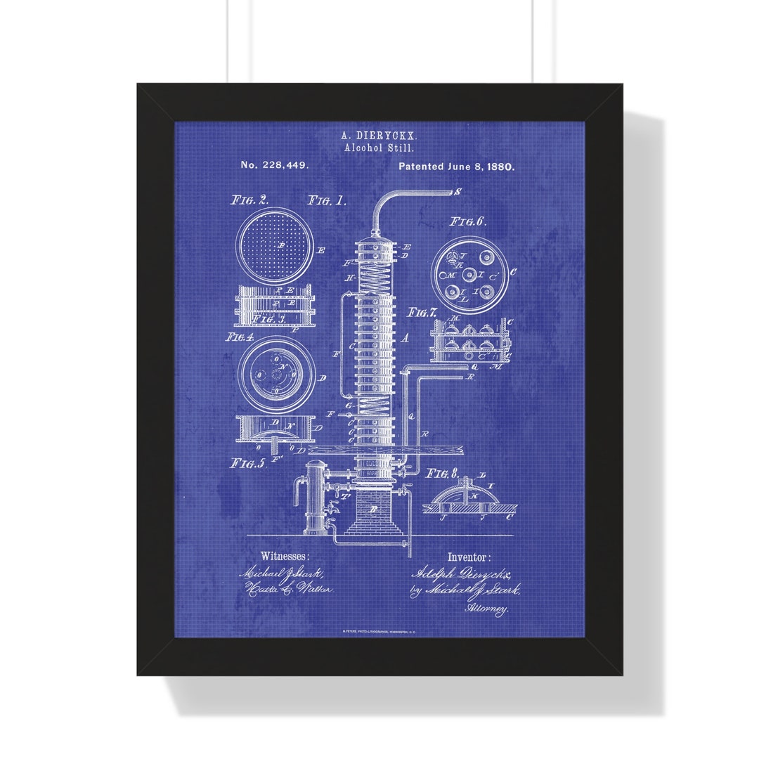 Blueprint Style 1880 Alcohol Still Patent Poster | Classic Distillery ...