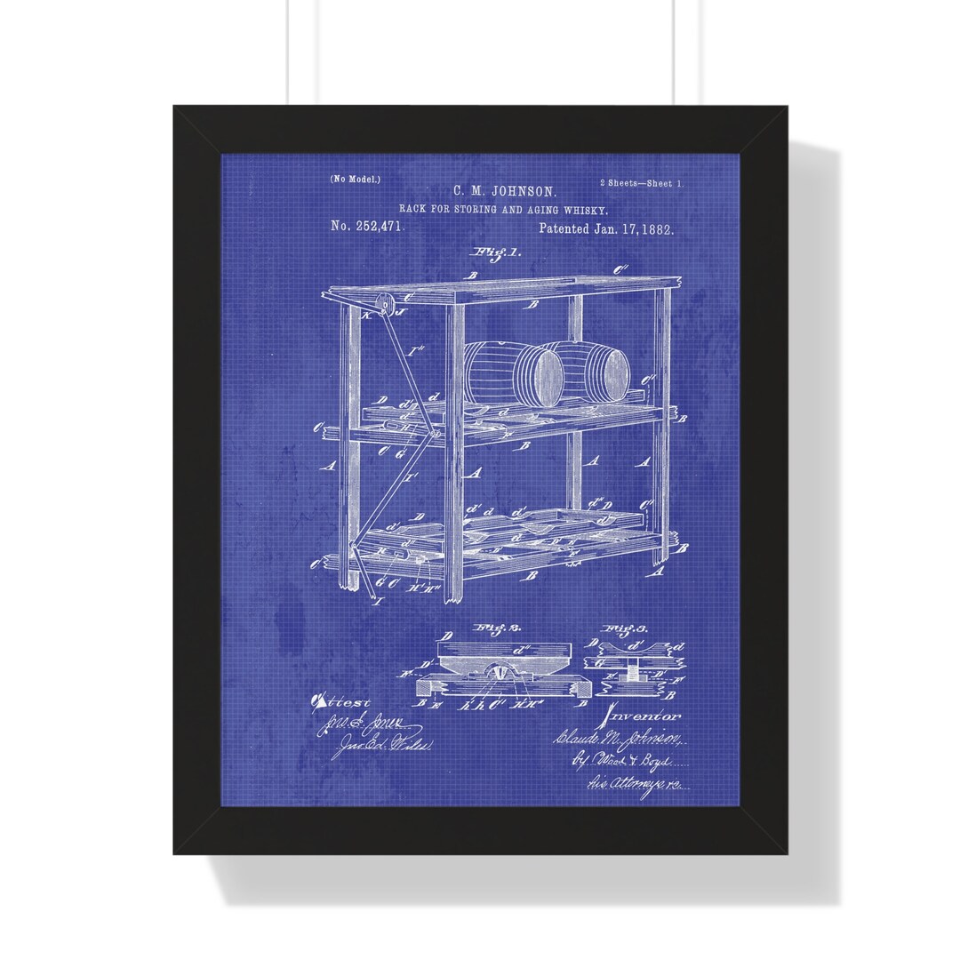 Blueprint Whisky Rack Patent Poster | 1882 Distillery Equipment Art ...