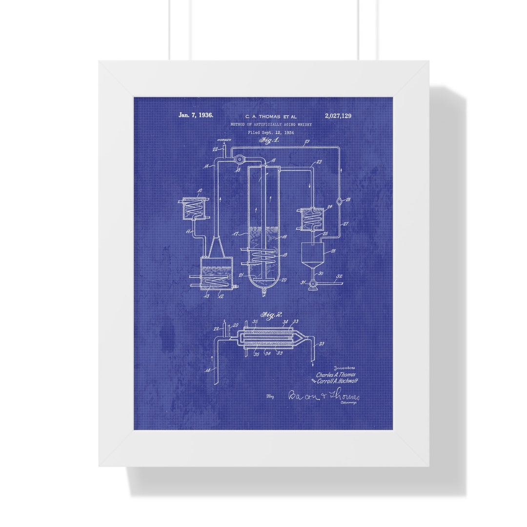 Blueprint Style 1936 Artificial Whisky Aging Patent Poster | Distillery ...