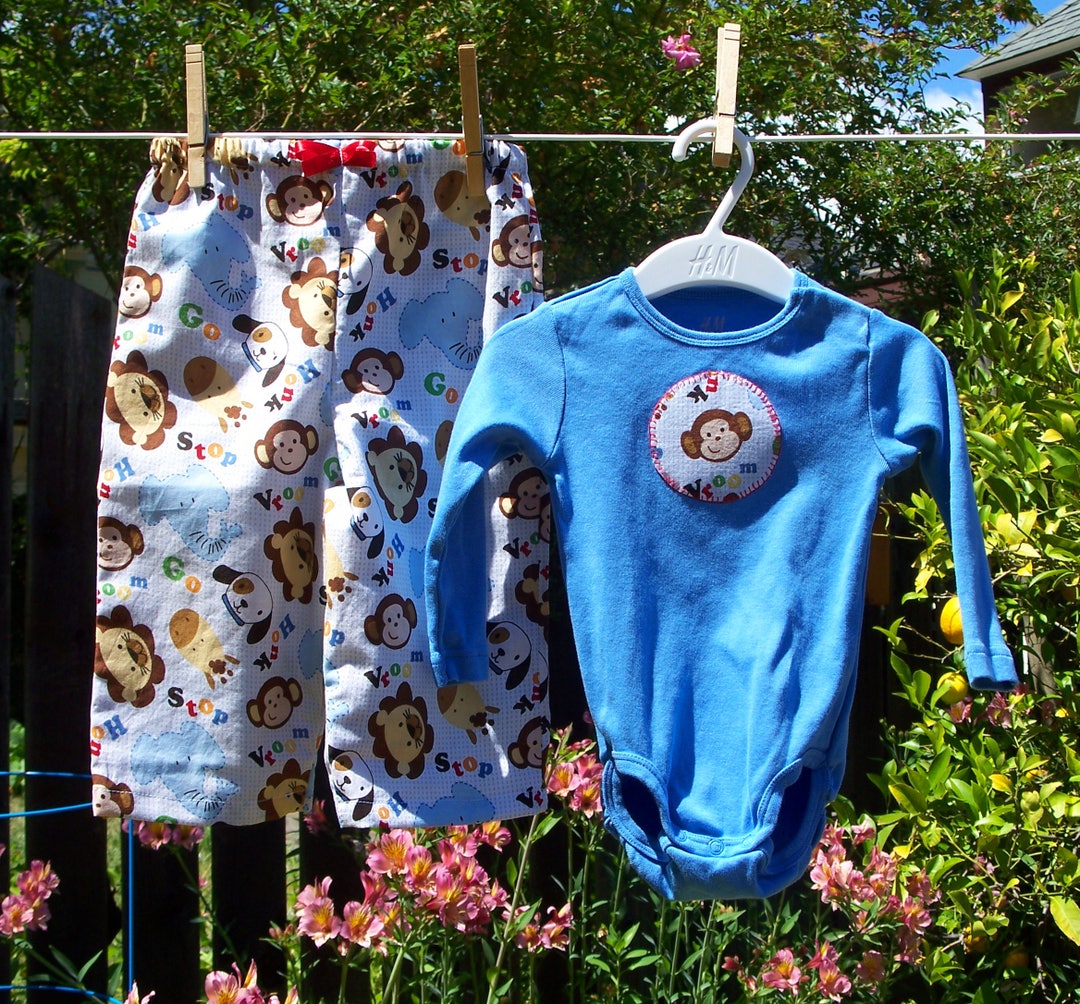 Blue Baby Set in Animal Print 3-6 M, Bodysuit and Pants - Etsy