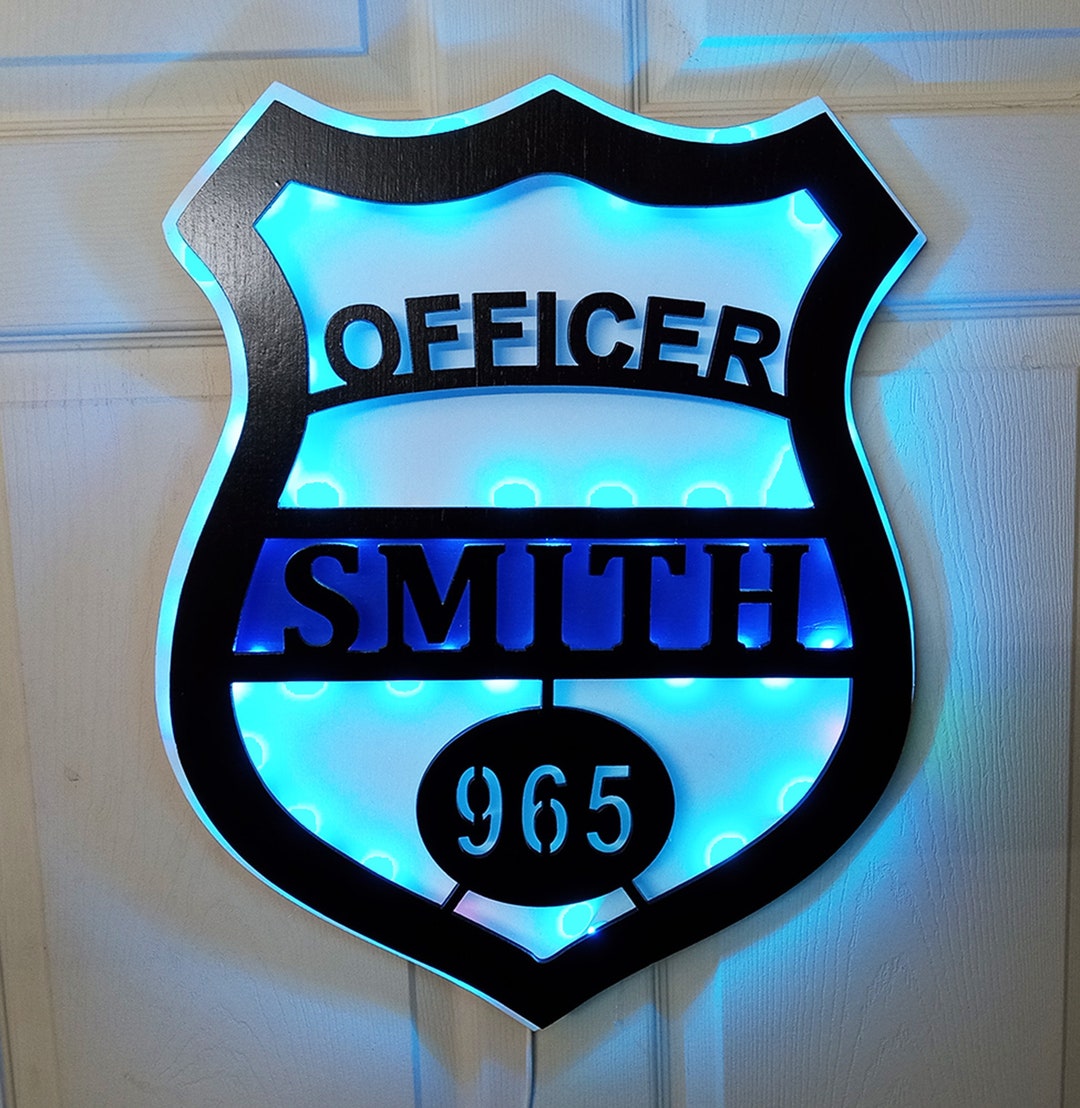 Police Badge Name Sign | 21.5" Custom Thin Blue Line Wall Art ...
