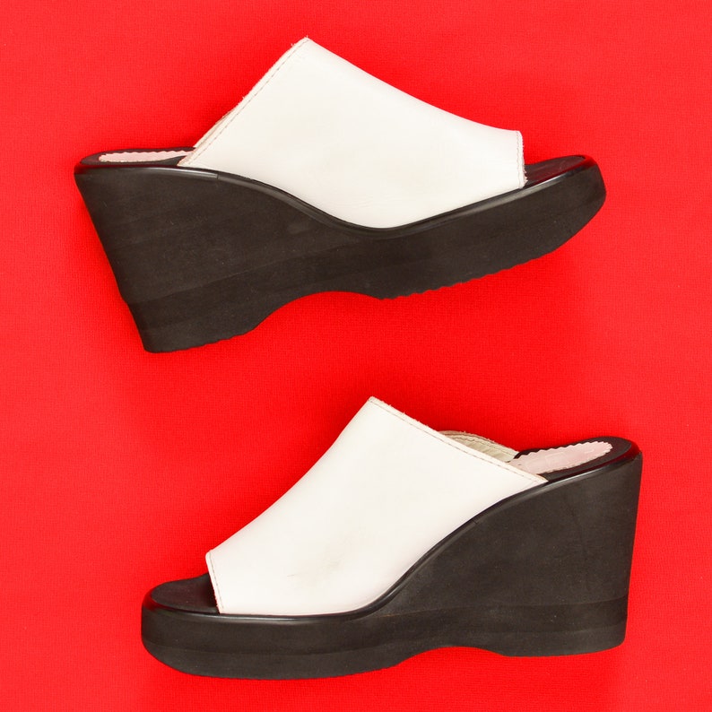 PLATFORM WEDGE SANDALS 7 Y2k Vintage White Leather Slides - Etsy