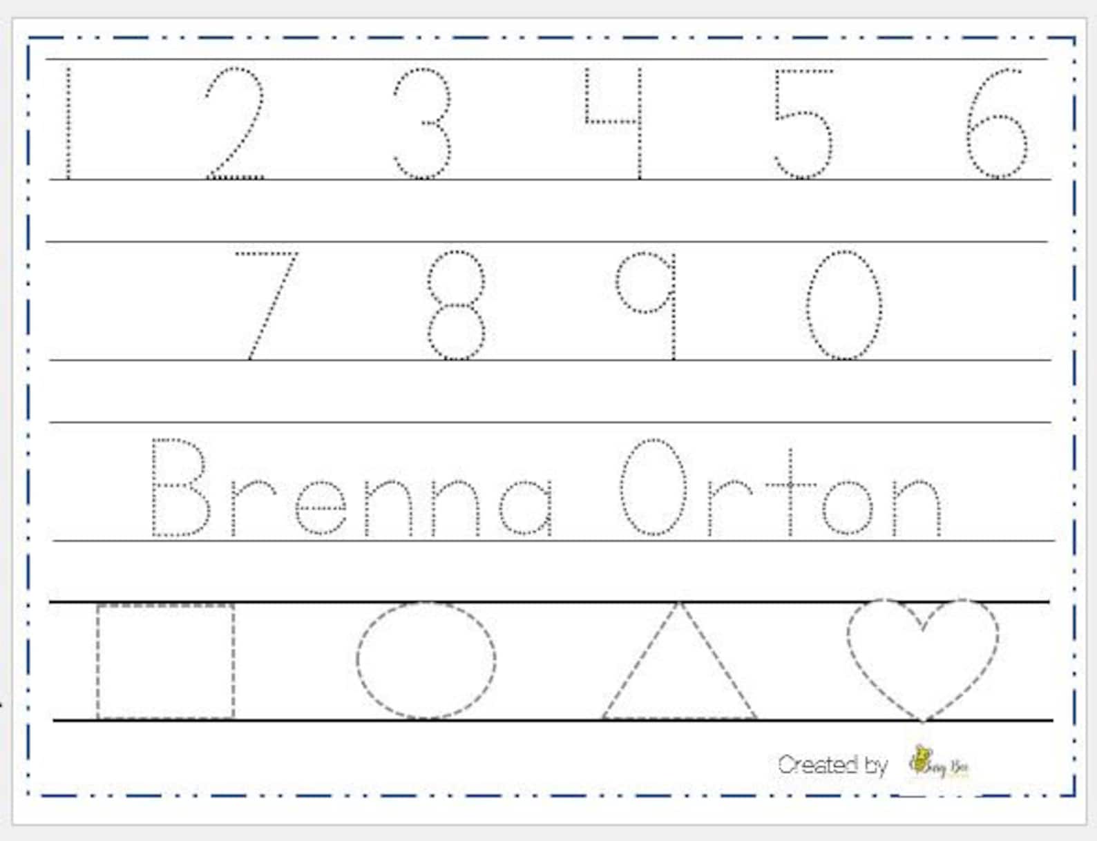 Alphabet, Shape, Number and Name Tracing Sheet. - Etsy