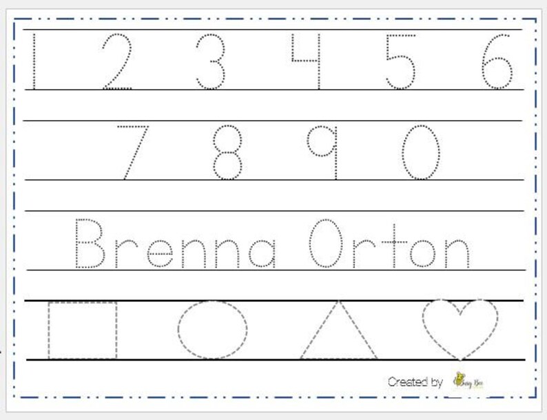Alphabet, Shape, Number and Name Tracing Sheet. - Etsy