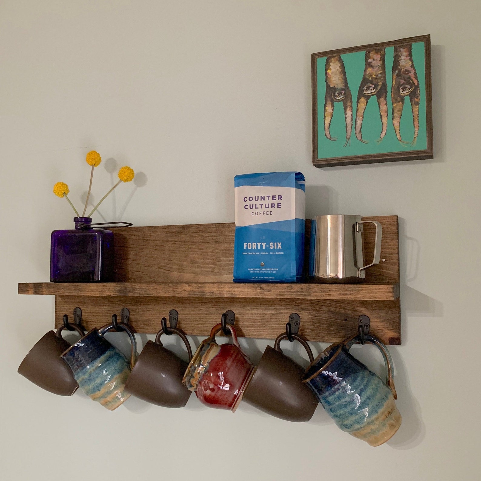 Coffee Cup Mug Rack With Shelf the CHS Rustic Modern Wood - Etsy