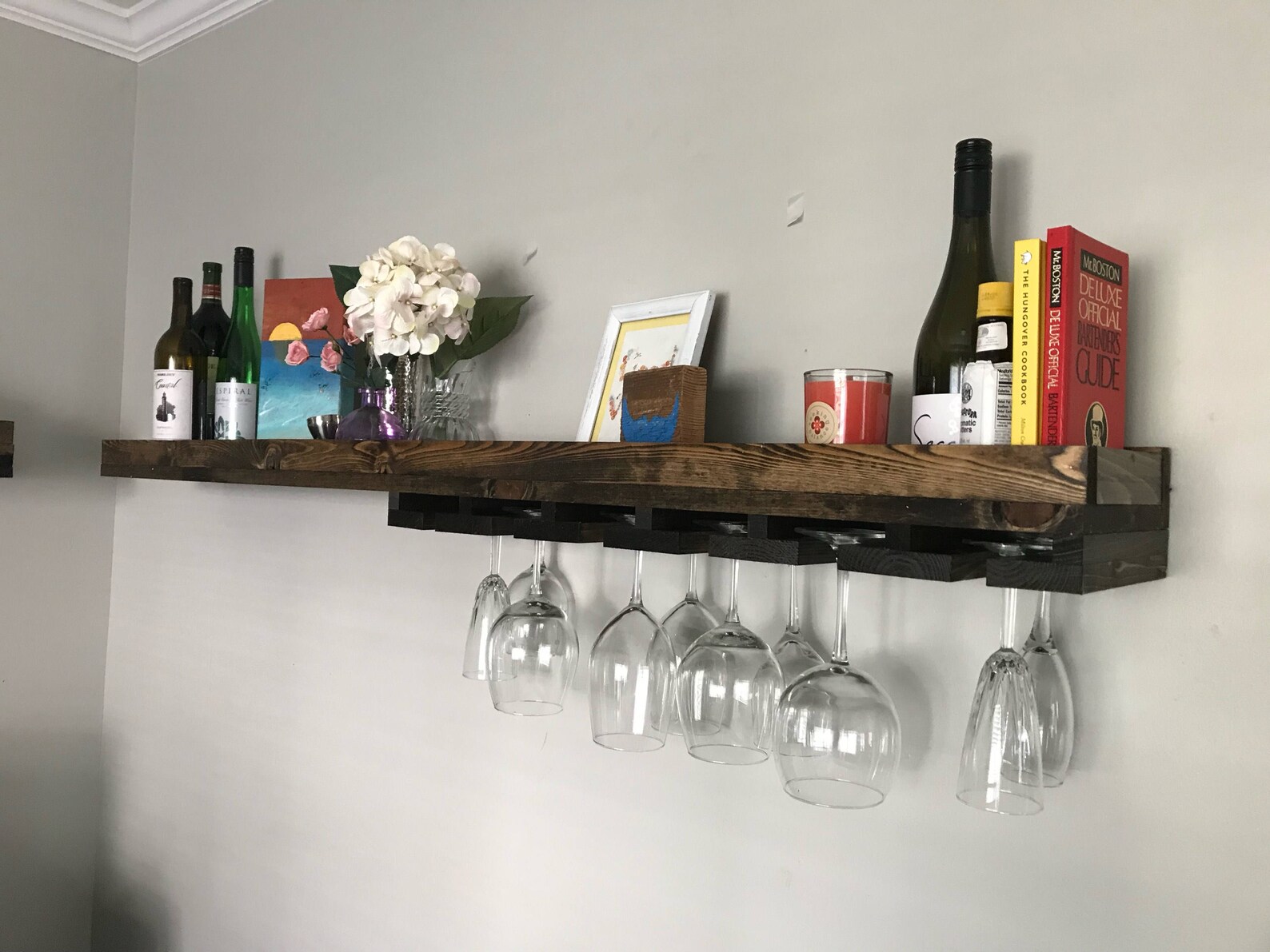 Asymmetrical Long Rustic Wood Wine Rack Shelf & Coffee Bar - Etsy