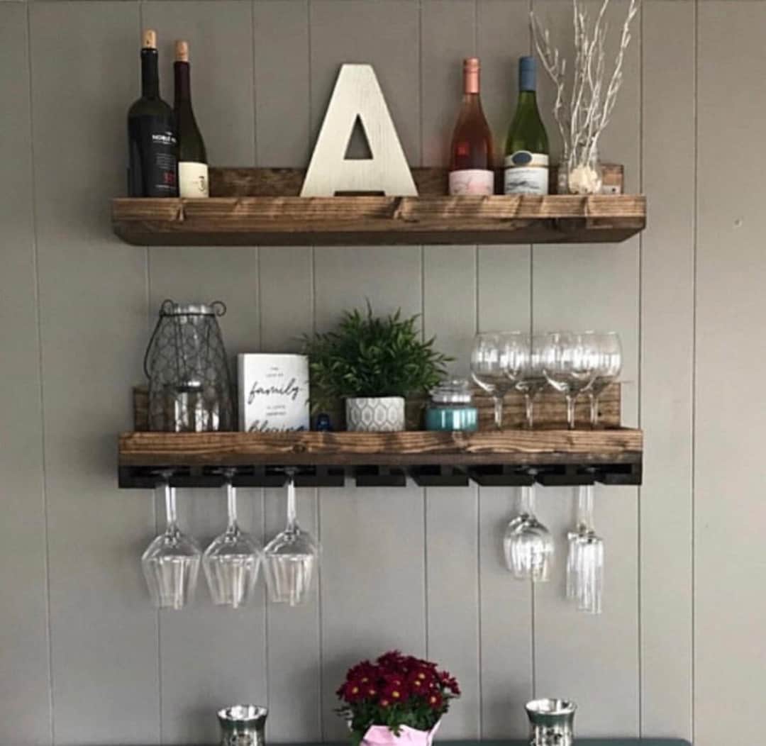 Wood Wine Rack Shelves | the Ryan | Wall Mounted Shelf & Hanging ...