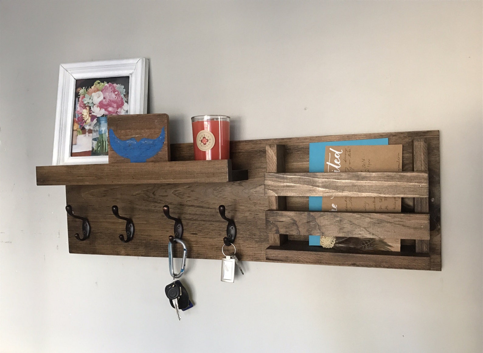 Entryway Mail Organizer the Jen Key Hooks Wall Mounted | Etsy