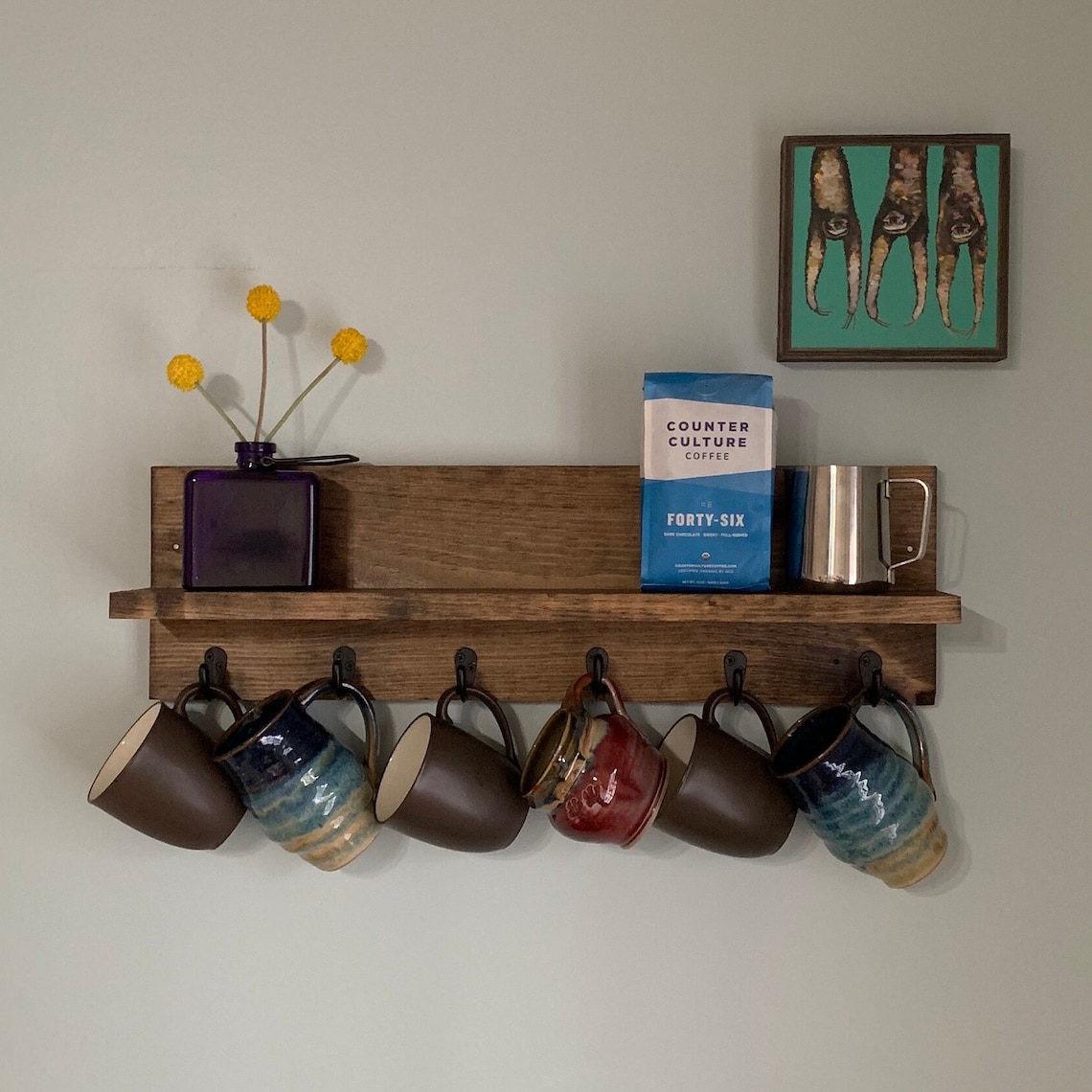 Coffee Cup Mug Rack With Shelf the CHS Rustic Modern Wood - Etsy