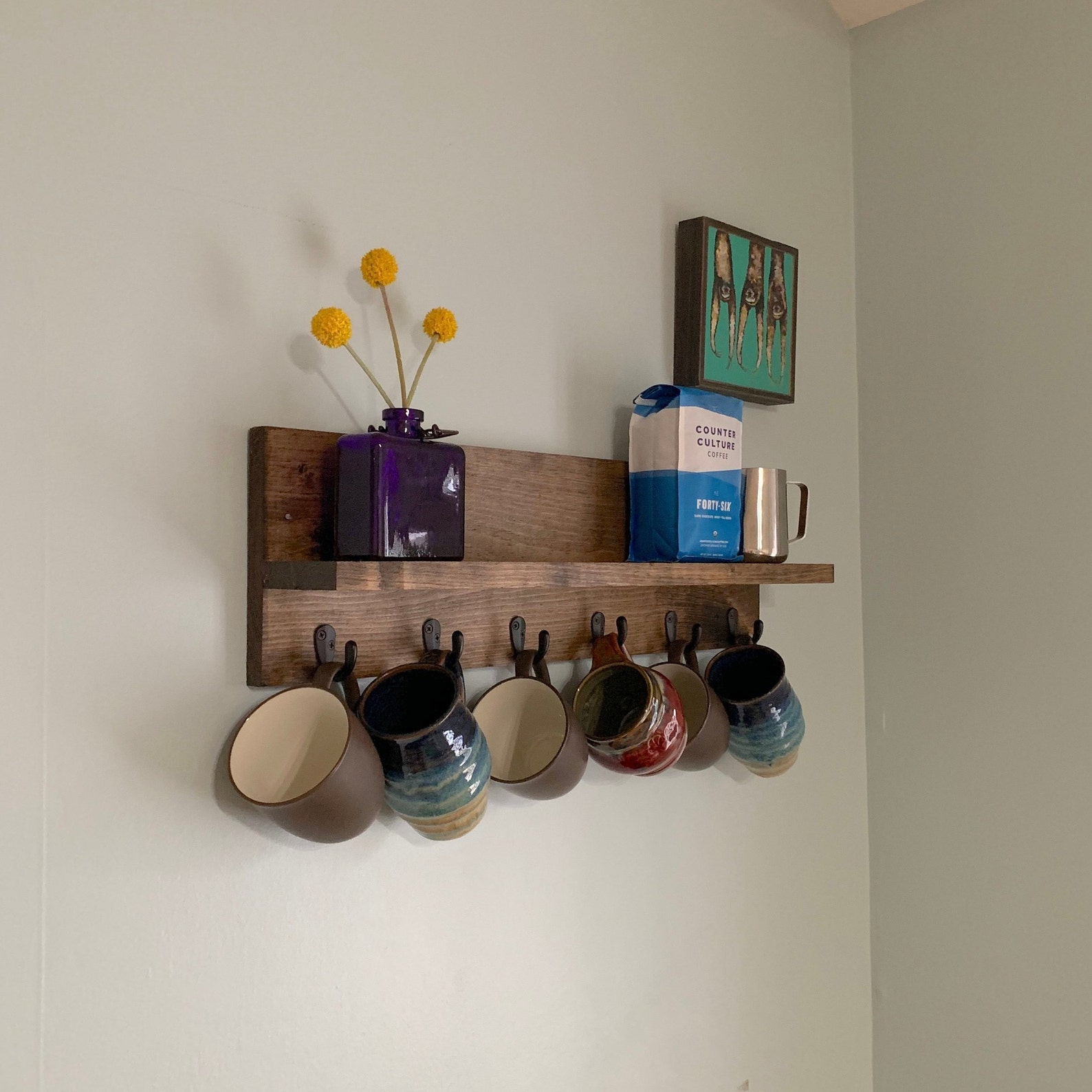 Coffee Cup Mug Rack With Shelf the CHS Rustic Modern Wood - Etsy Canada