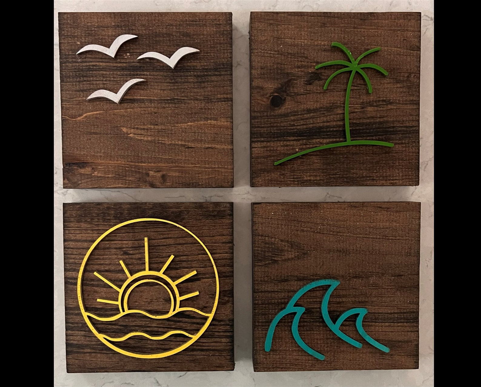 Beach Sign Art Palm Tree Ocean Waves Sunrise Sunset Seagulls - Etsy