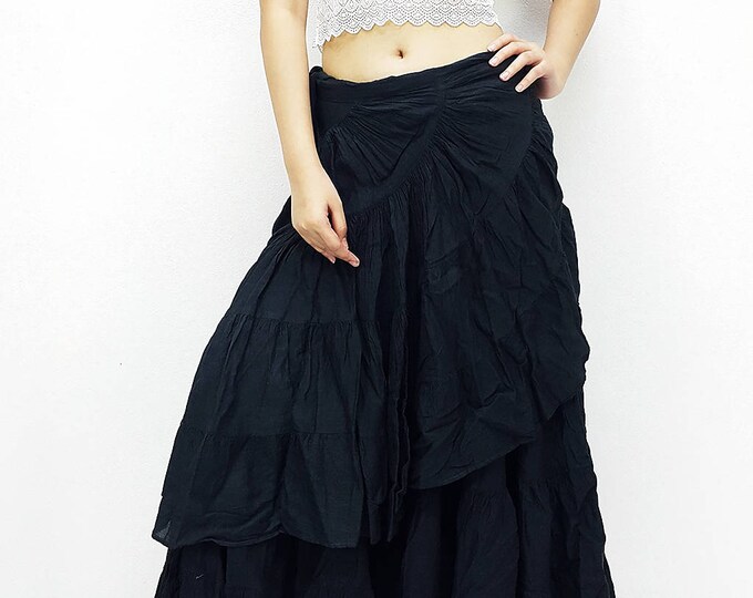 Women Cotton Skirt Tiered Ruffle Skirt Long Skirt Maxi Wrap Skirt Gypsy ...