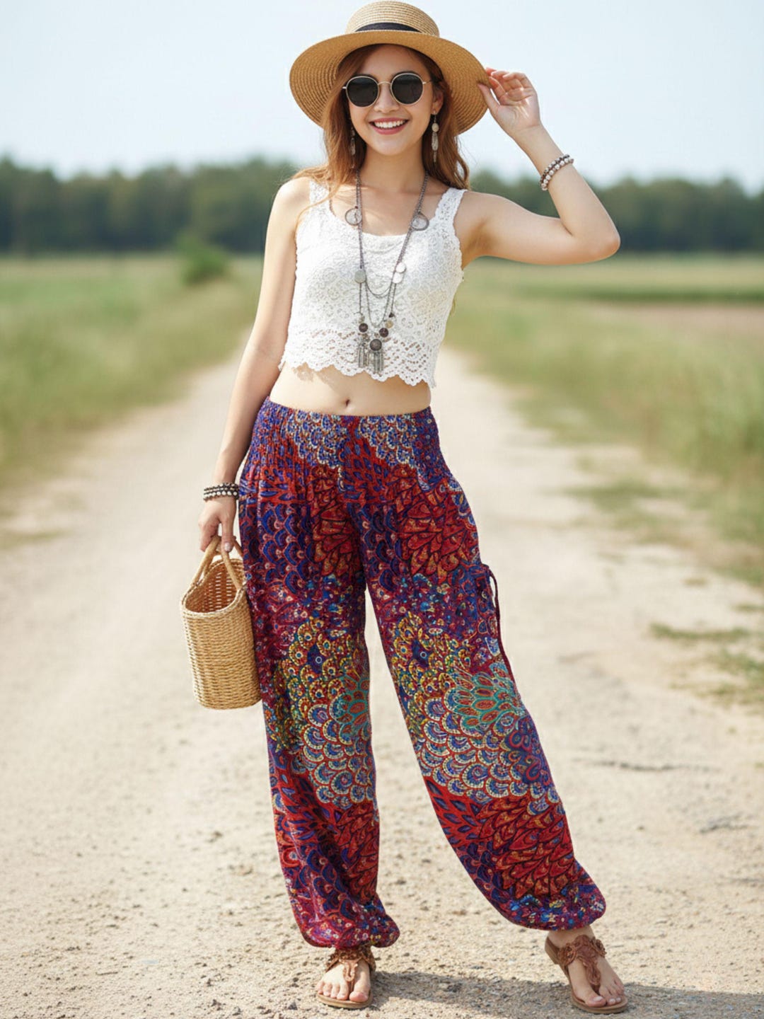 Red & Blue Harem Pants: Rayon Aladdin Style, Elastic Waist TS128 - Etsy