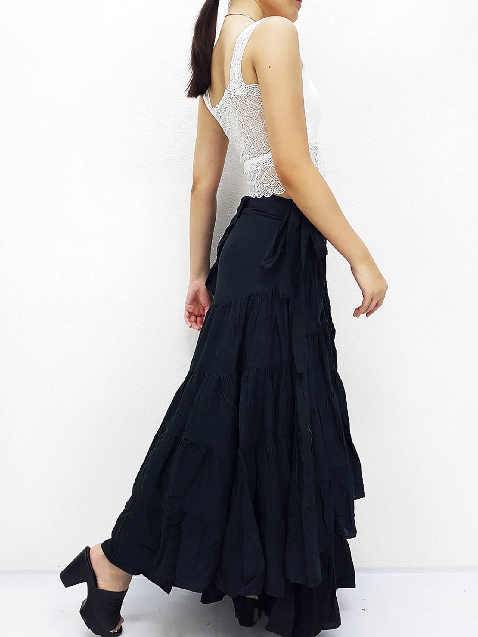 Women Cotton Skirt Tiered Ruffle Skirt Long Skirt Maxi Wrap | Etsy