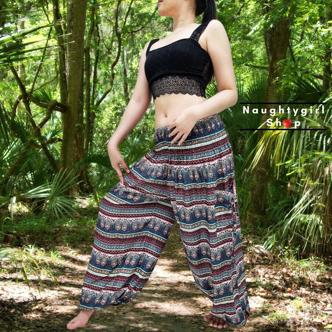 Pikalda-paisley Harem Pants: Rayon Thai Aladdin Comfy Boho Trousers ...