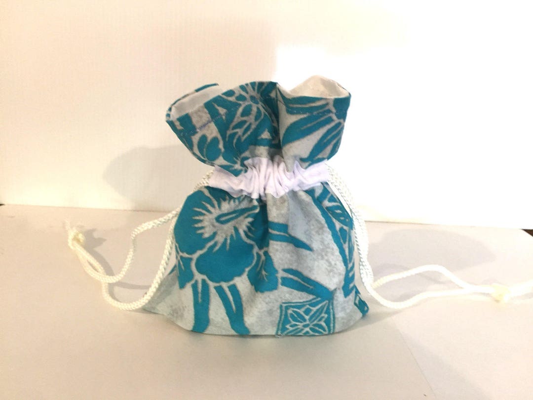Small Blue Floral Drawstring Bag, Cute, Small Gift Bag, for Jewellery ...