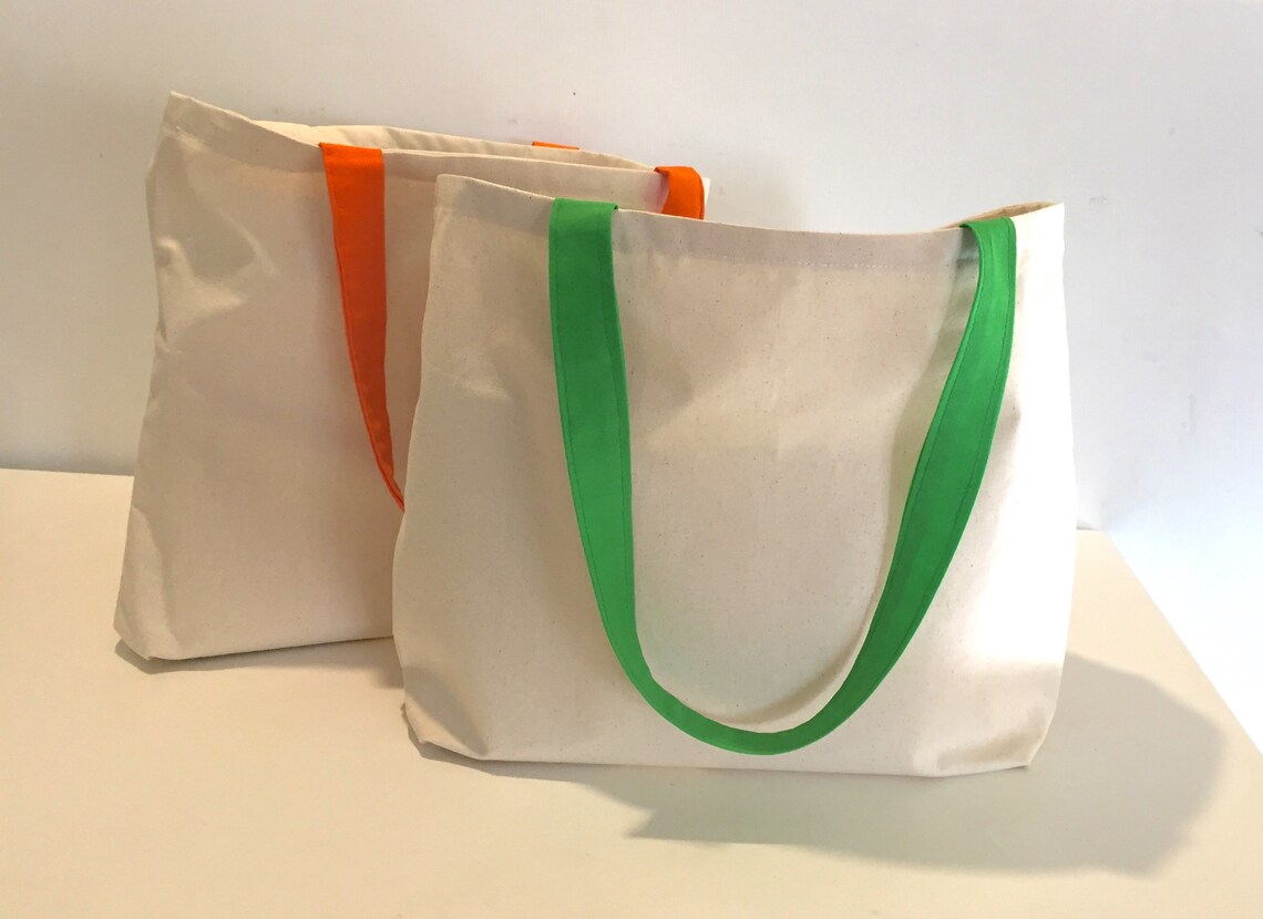 Calico Cotton Tote Bag With Color Handles: Foldable Market Bag - Etsy