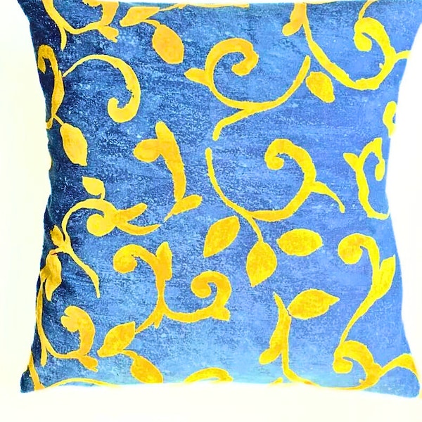 Blue and Yellow Pillow - Etsy
