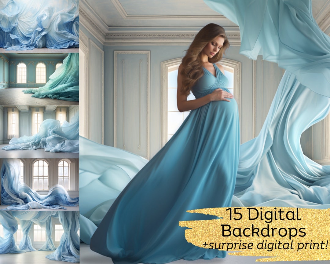 Maternity Digital Backdrop, Blue Flowy Fabric Digital Backdrop for ...