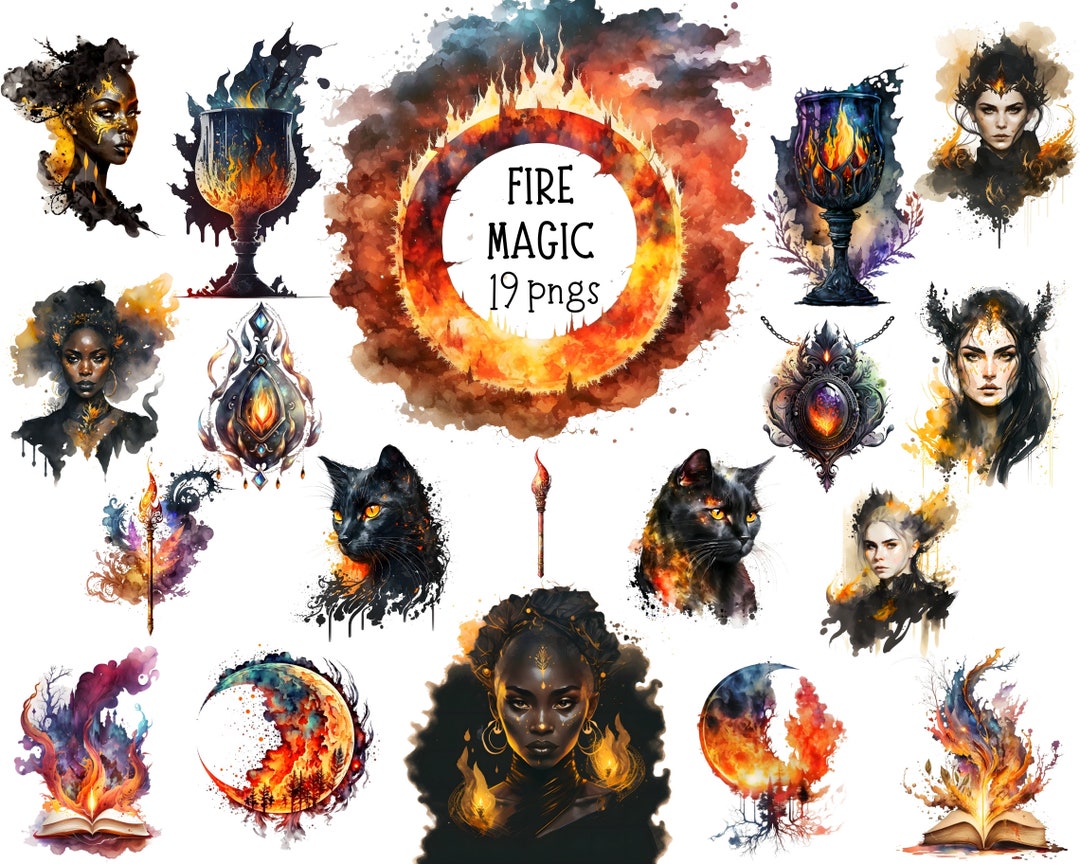 Fire Magic Elements Clipart Bundle, Watercolor Fire Magic Png, Fire ...