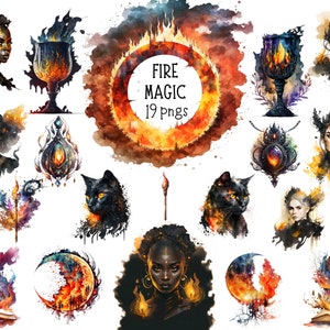Fire Magic Elements Clipart Bundle, Watercolor Fire Magic Png, Fire ...