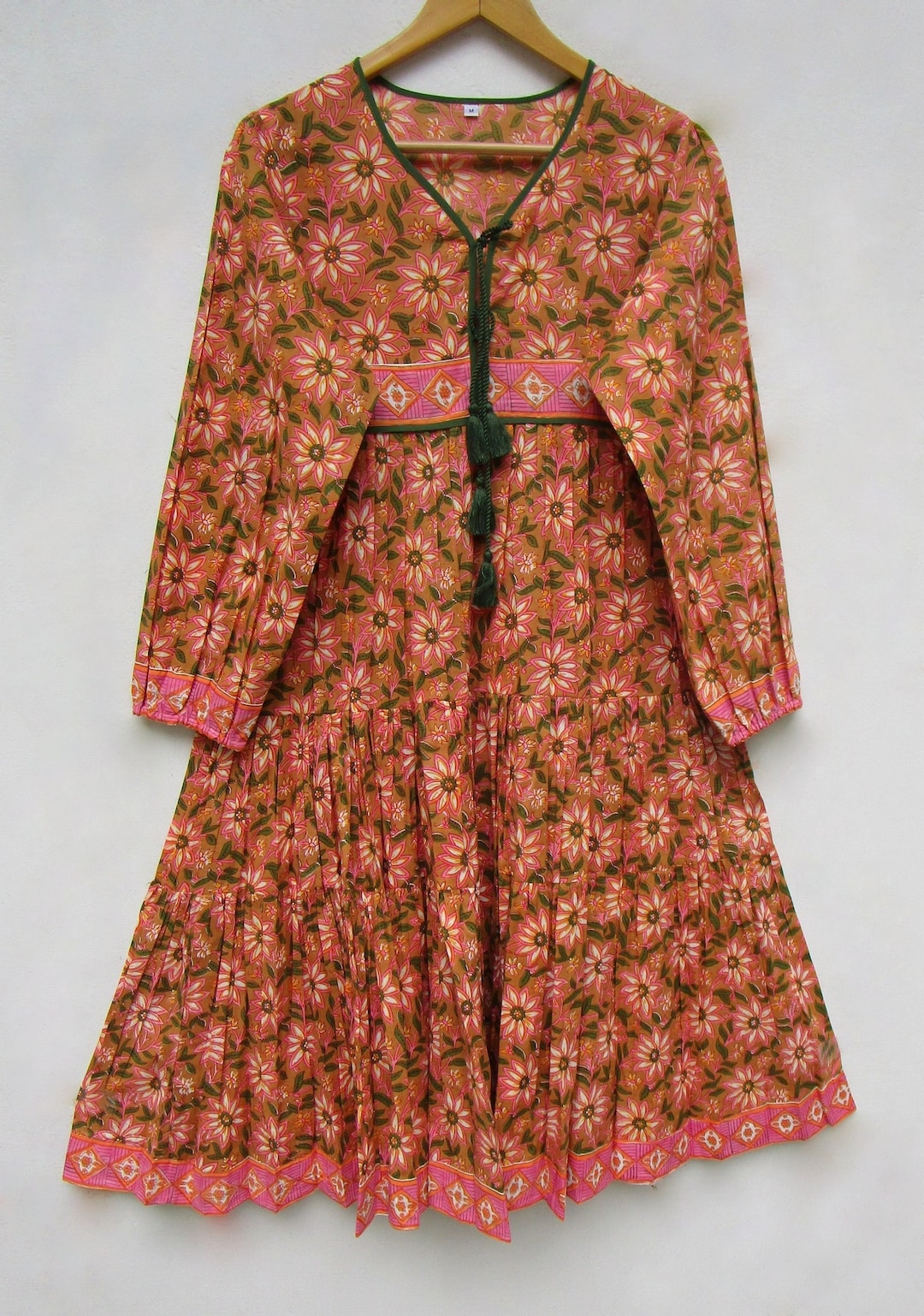 Brighter Flower Printed Traditional Indian Mini Dress V Neckline With ...