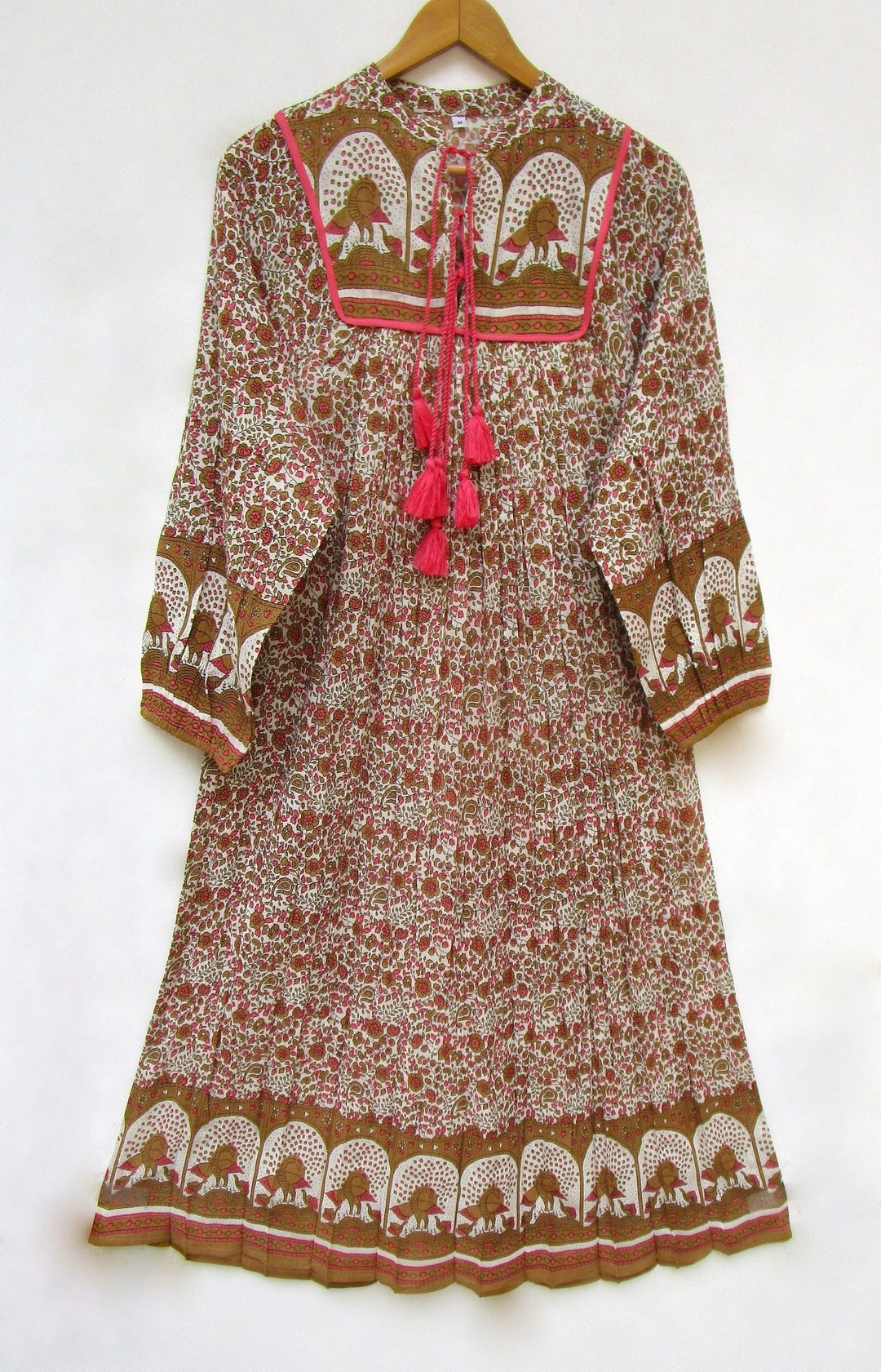 Bohemian Style Rayon Maxi Dress Long Sleeve Summer Maxi Dress Collared ...