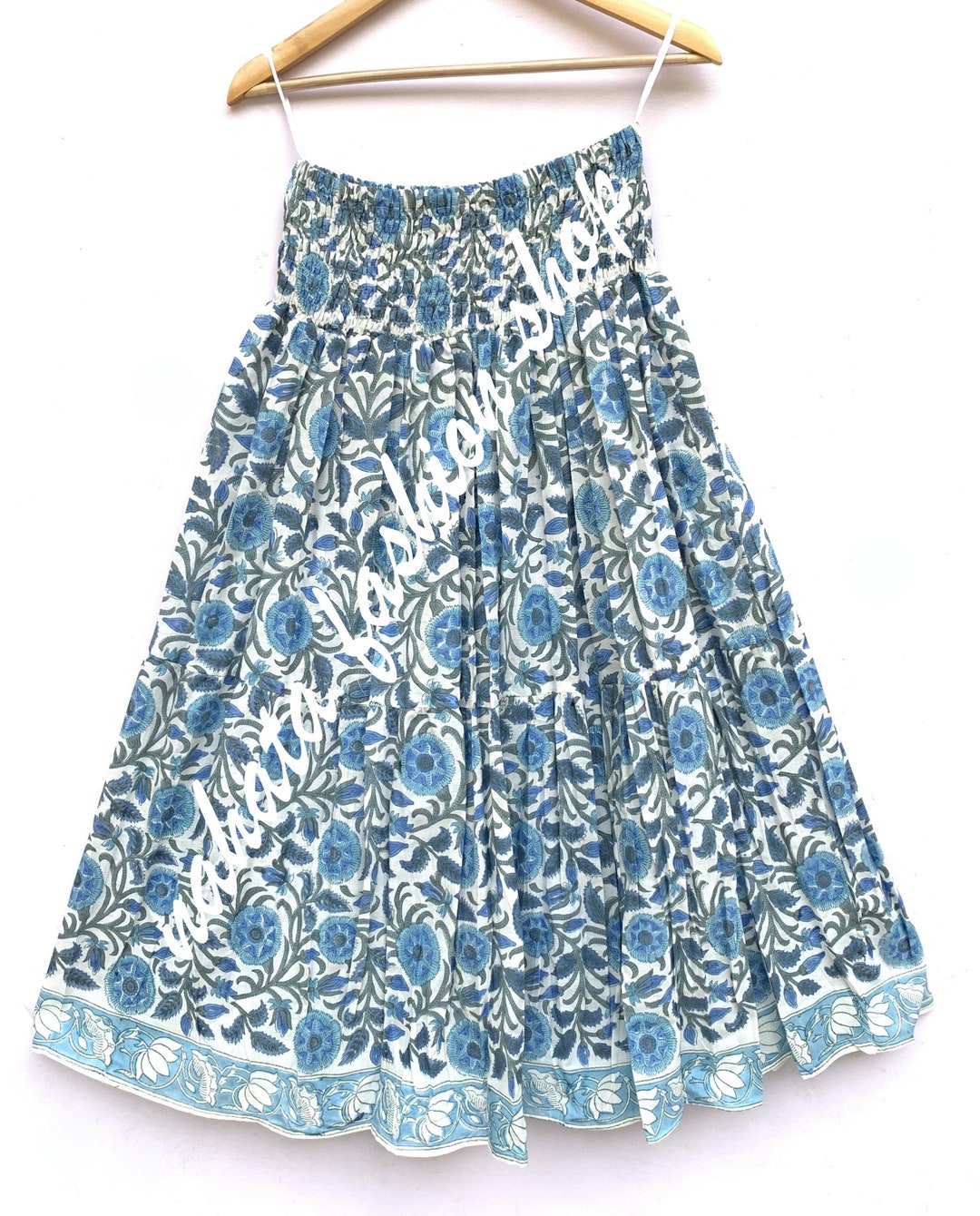 Bohemian Cotton Blue Floral Hand Block Printed Women's Maxi Skirts - Etsy