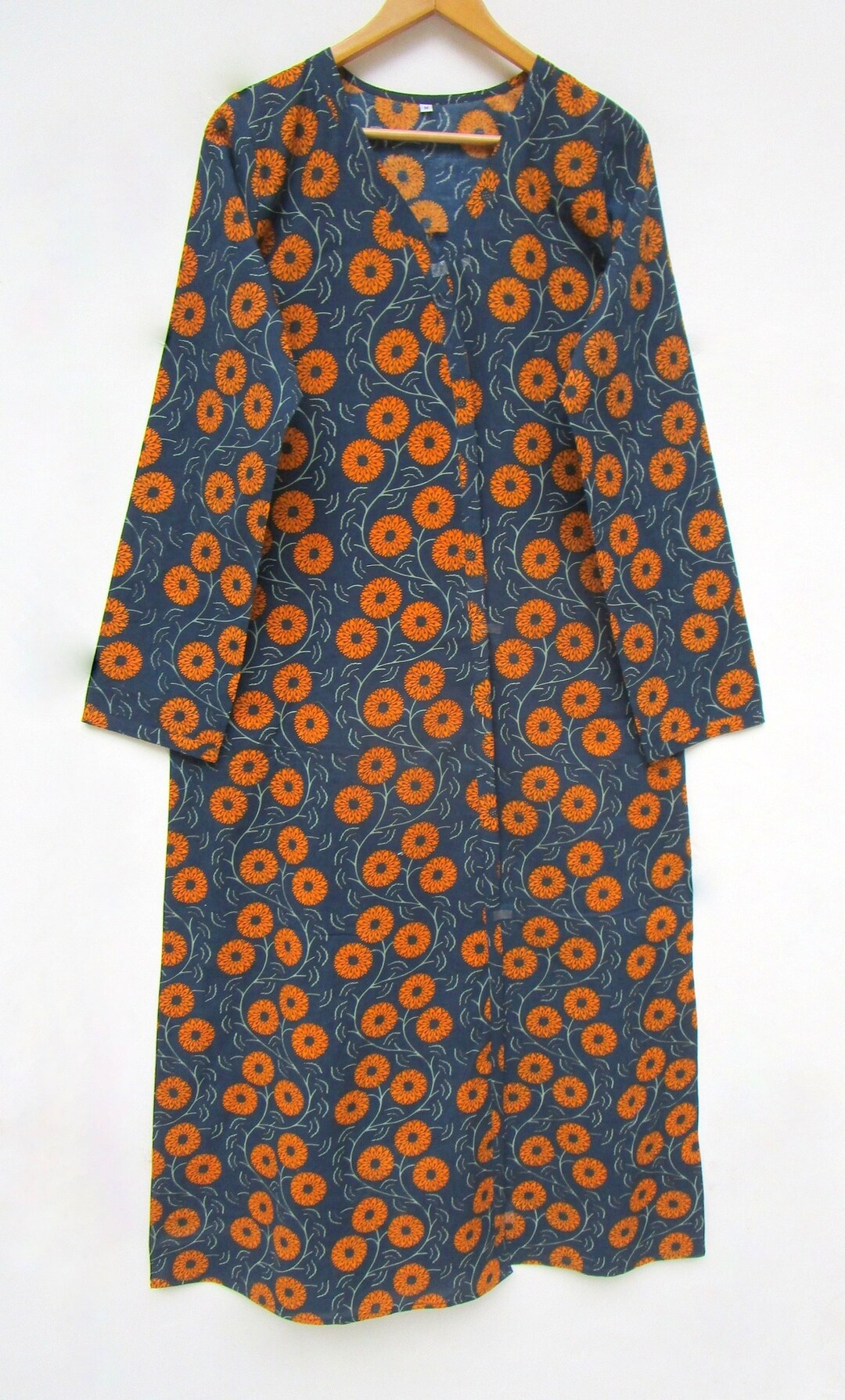 Summer Night Wear Floral Printed Cotton Long Robes Long Sleeve Summer ...