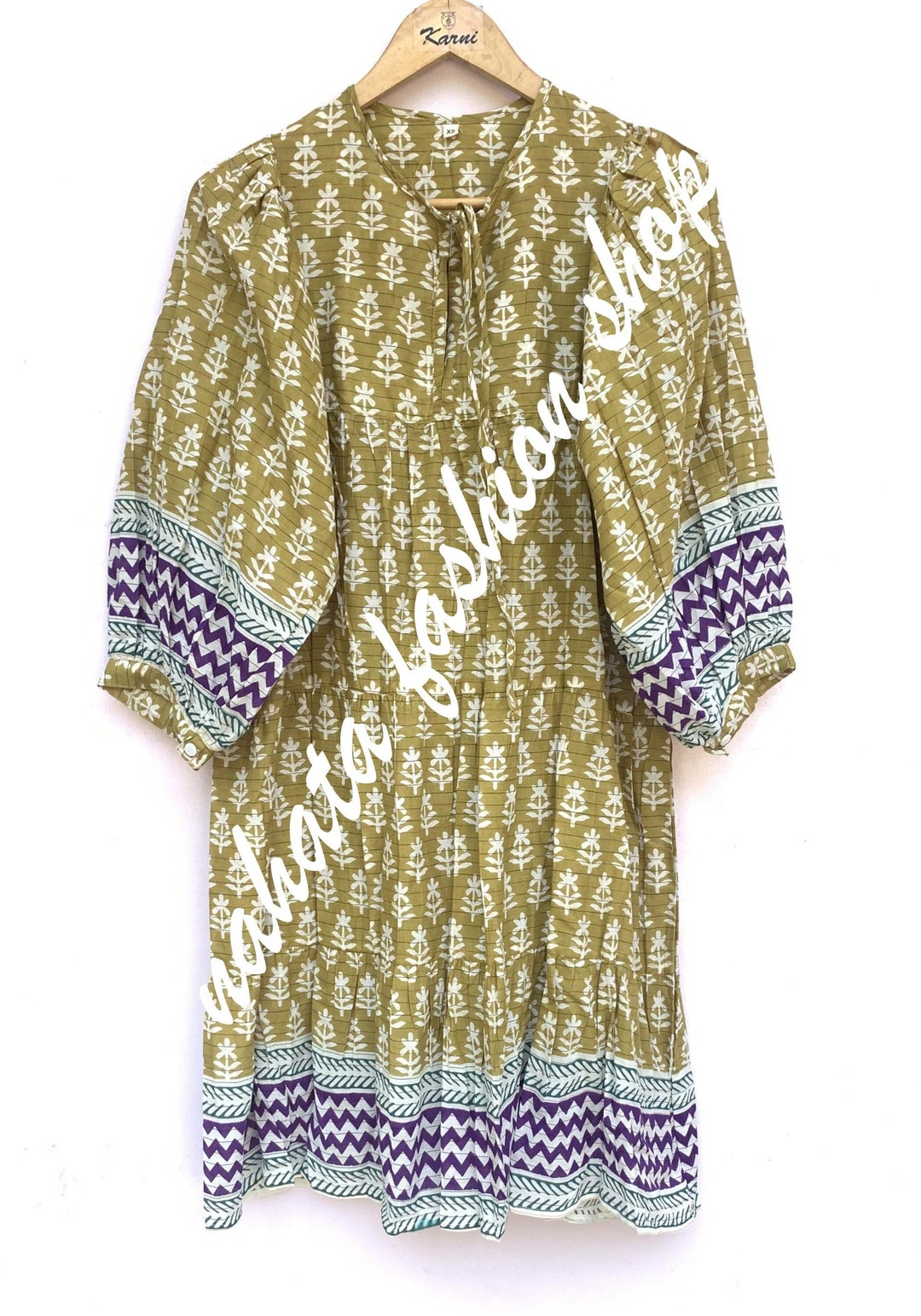 Indian Green-blue Floral Lurex Screen Printed Women's Mini Maxi Dress ...