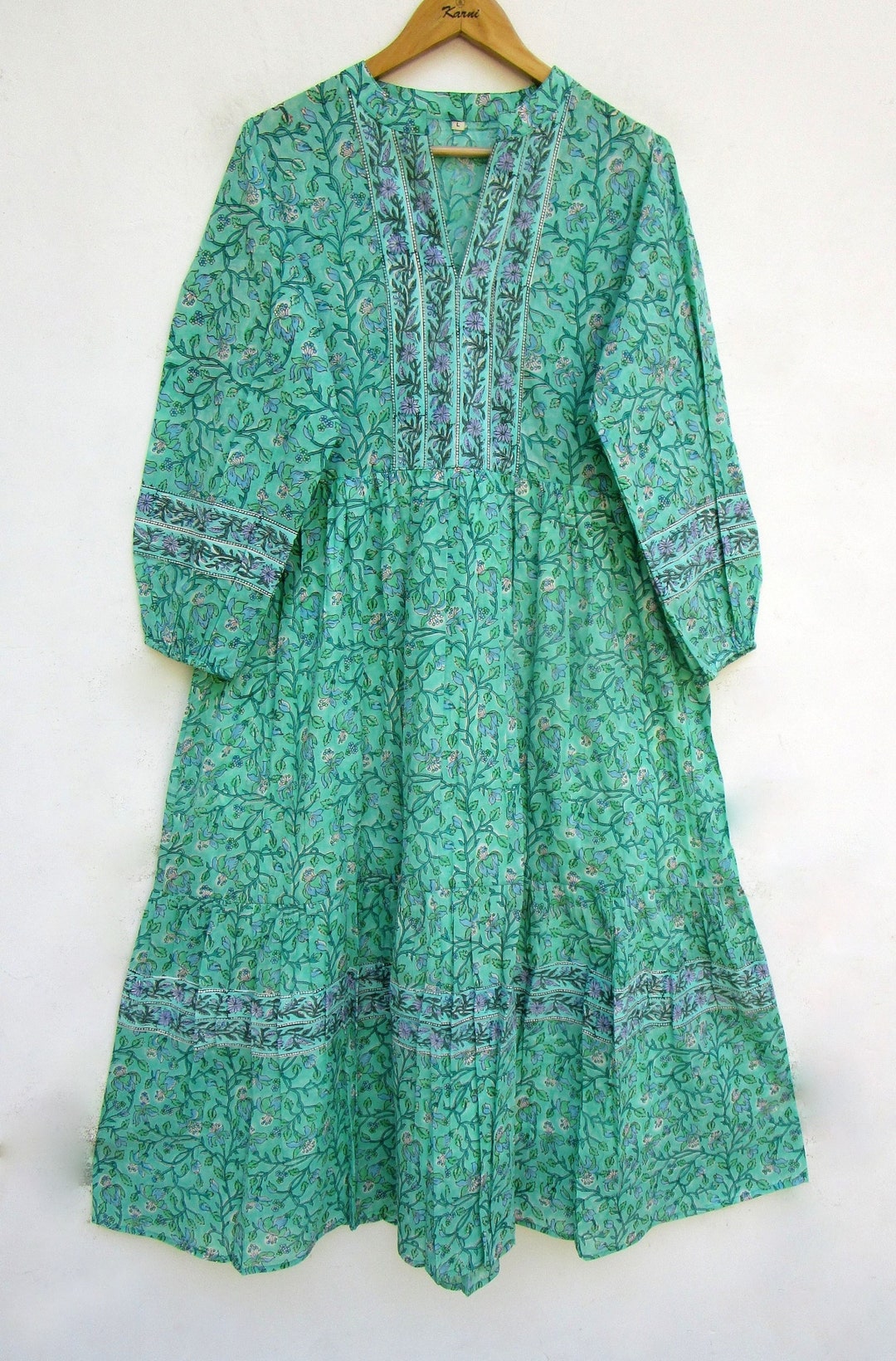 Beautiful Hand Block Printed Maxi Dress V Neckline Summer - Etsy