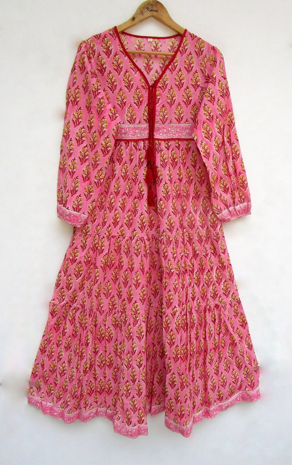 Gauzy Floral Look Design Indian Maxi Dress V Neckline With - Etsy