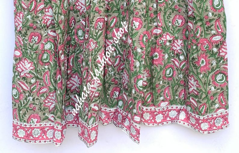 Stylish Green-pink Floral Hand Block Printed Women's Mini Maxi Dress ...
