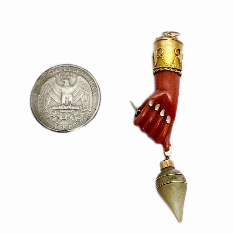 Vintage 14k Gold Mano Fico Pendant, 14 Ct Gold Galalith Mother of Pearl ...