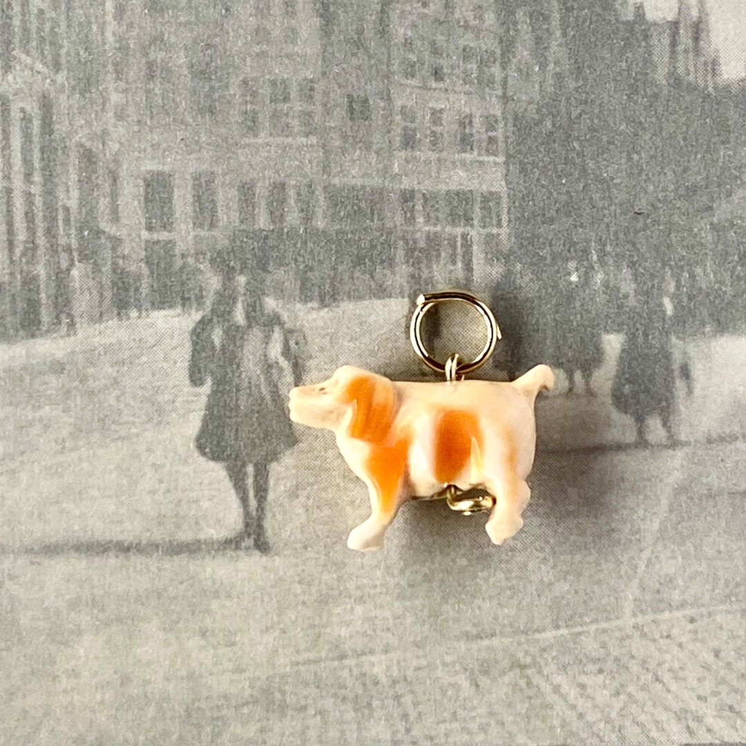 Antique 9k Gold Coral Dog Pendant: Victorian Hand Carved Canine Charm ...